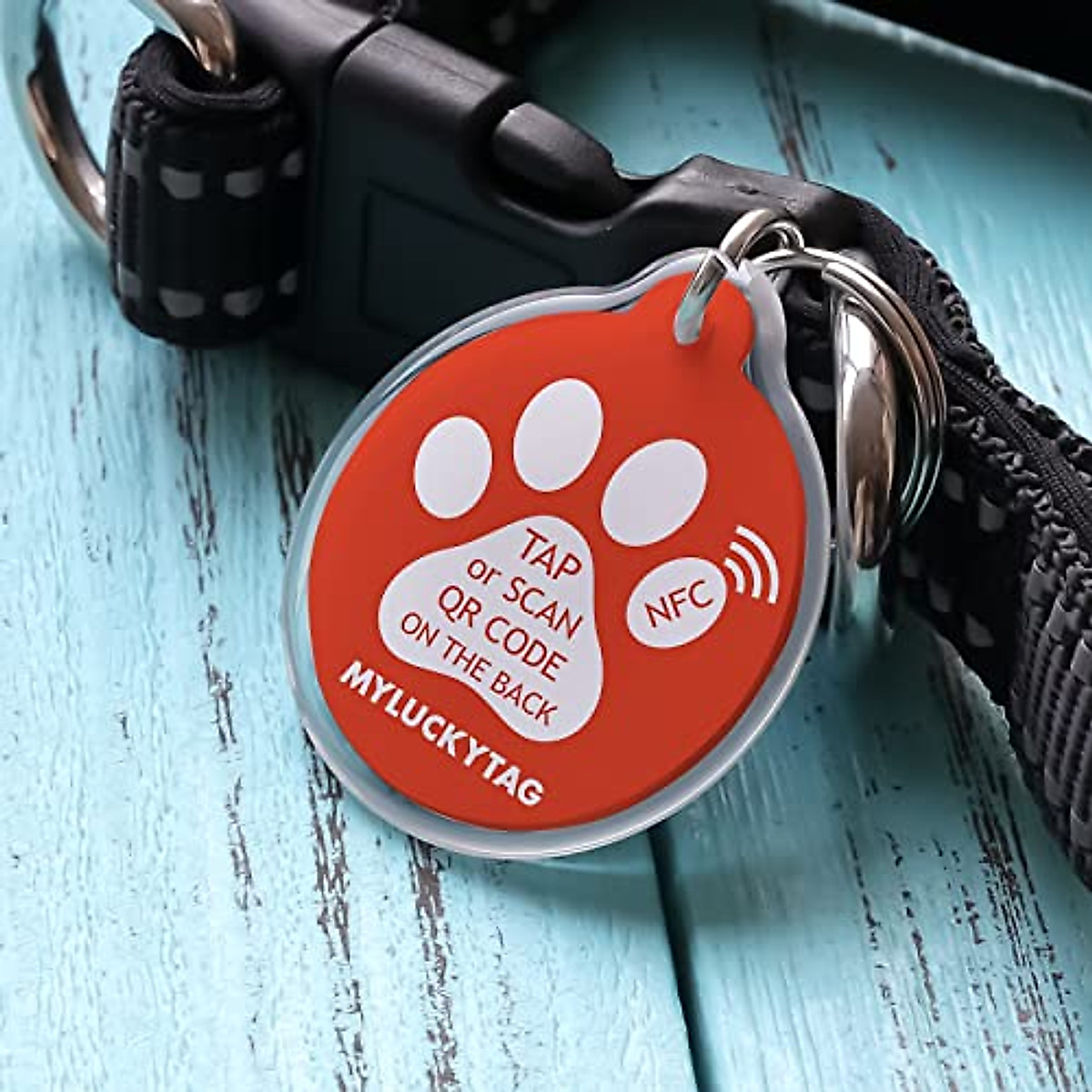 MYLUCKYTAG NFC & QR Code Smart Pet ID Tag Personalized Dog Cat Tag, Online Pet Profile, Pet Location Alert Email, Digital Pet Tag, Quiet Pet Tag, Durable Pet ID, Dog Collar Tag