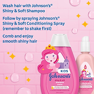 Johnson's Kids Shiny & Soft Tear-Free Kids' Shampoo with Argan Oil & Silk Proteins, Hair Wash Gently Cleanses & Boosts Natural Shine & Softness, Hypoallergenic, Sulfate-Free, 13.6 fl. oz