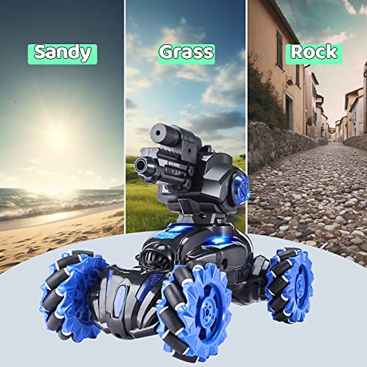 TIKHOSEN Rc Tank Car 4wd for Boys Stem Cool Toys Year Olds with Led 360 Drift Shooting Water Bullets Remote Control Bubble Car for Girls Birthday Gifts Ideas for Kids Age 6-15(B) (DB)