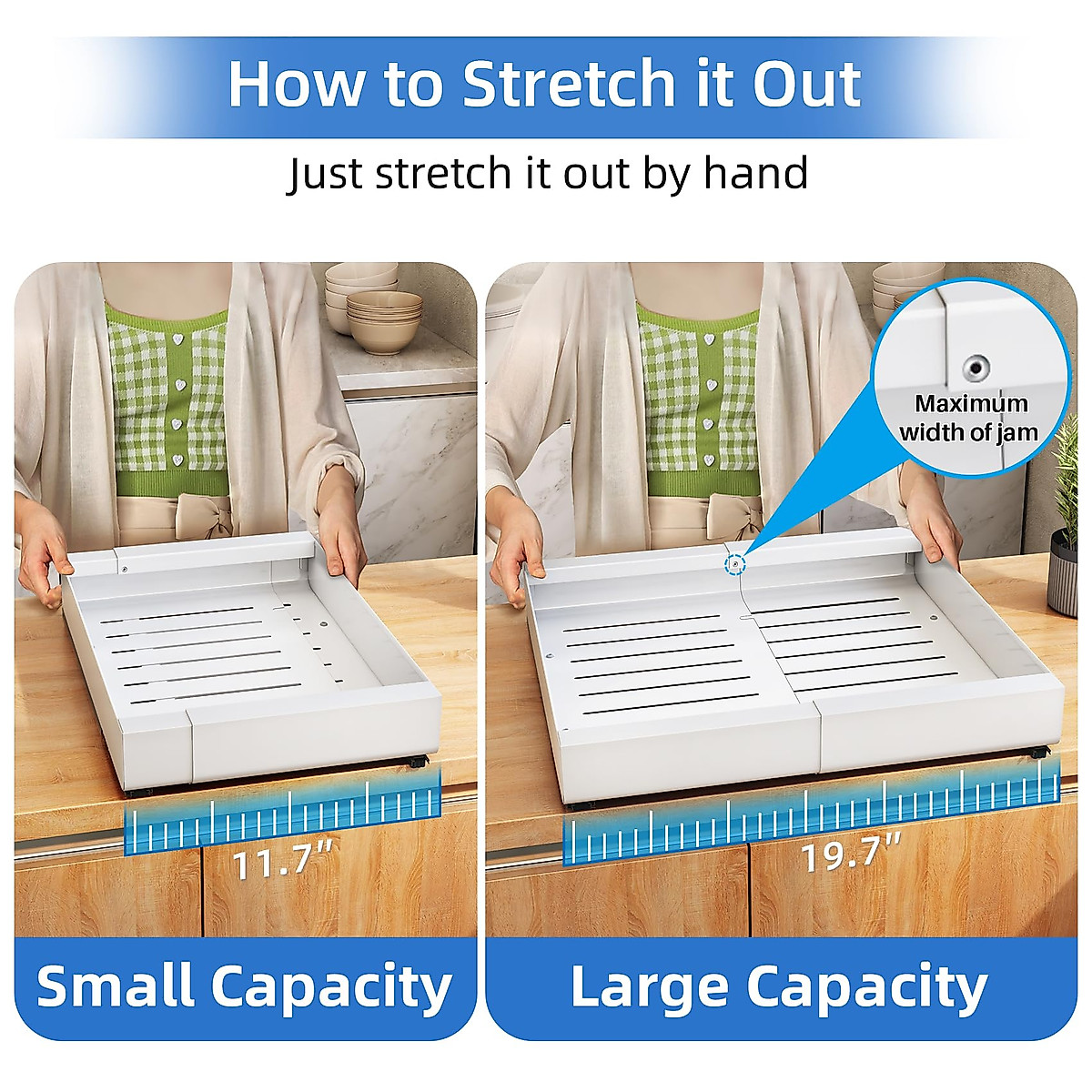 Expandable Pull-Out Cabinet Organizer with Adhesive Nano Film - For Kitchen, Pantry, Bathroom Storage