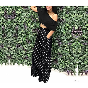 LROSEY Polka Dot Palazzo Pants for Women with Slant Pocket Pleat Wide Leg Straight Trousers
