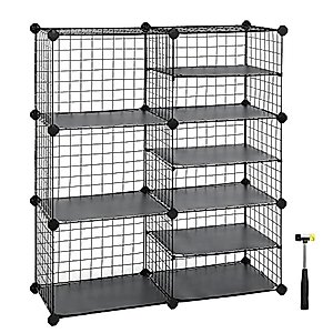 SONGMICS Cube Storage, 16 Pair Shoe Rack, DIY Shoe Organizer with Divider Design, Clothes Storage Organizer for Wardrobe, Closet, Modular Bookcase, with Rubber Mallet, Black ULPI36H
