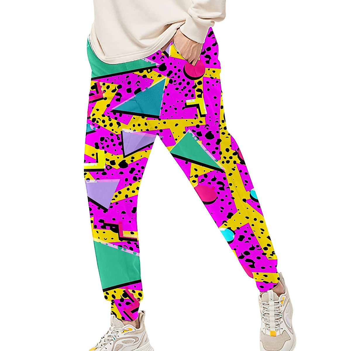 XINQIXAA Men's Jogger Sweatpants,80s Pants 90s Theme Athletic Track Pants,80s Costumes for Men Workout Jogger Pants Black