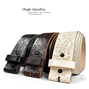 BS036 Cowboy Cowgirl Western Tooled Floral Embossed Full Grain Genuine Leather Belt Strap 1-1/2"(38mm) Wide (Black, 36)
