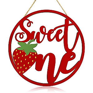 Strawberry Party Decorations Sweet One Birthday Sign for First Birthday Wood Sign Cutout Centerpieces for Baby Girls Summer Fruit Baby Milestone Cake Smash Photo Props Baby Shower Supplies