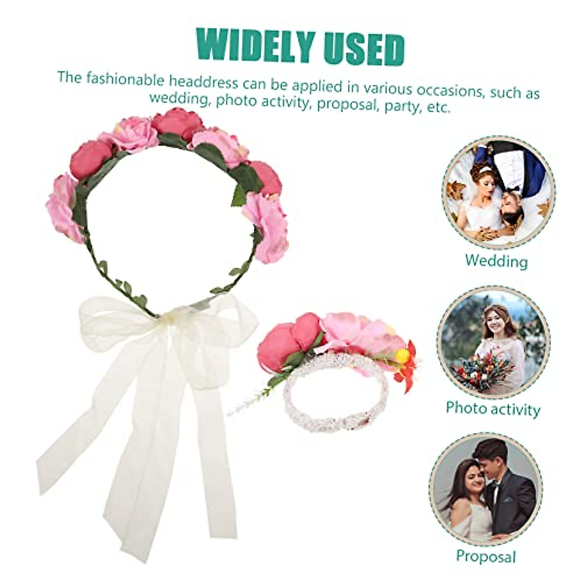 ifundom flower crown and wrist band adjustable flower crown Hair Wreath flower Headband Garland Wristband corsage wristlet floral crown Korean bride headband Miss fabric hawaii 1 Set