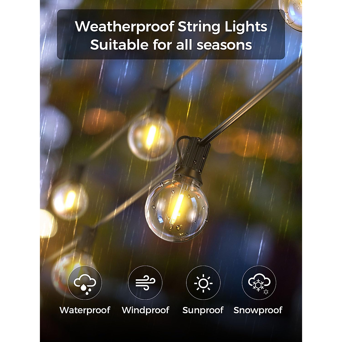 XMCOSY+ Outdoor String Lights 100Ft Dimmable Patio Lights, 50+3 G40 Globe Shatterproof Bulbs, Hanging Waterproof LED String Lights for Outside, Porch, Patio, Yard, Bistro, Café