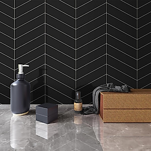 SUNWINGS Chevron Backsplash Tile for Kitchen Peel and Stick, Arrow Stone Composite Self Adhesive Tiles Mosaic Wall Tile for Kitchen 10 Sheets Black