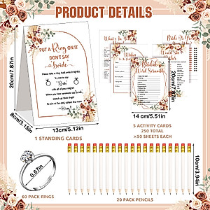 Estune 331 Pcs Bridal Shower Games Supplies, 5 Sets 250 Pcs Wedding Games Cards 1 Put a Ring on It Bridal Shower Games with 60 Pcs Rings and 20 Pcs Pencils(Boho Style)