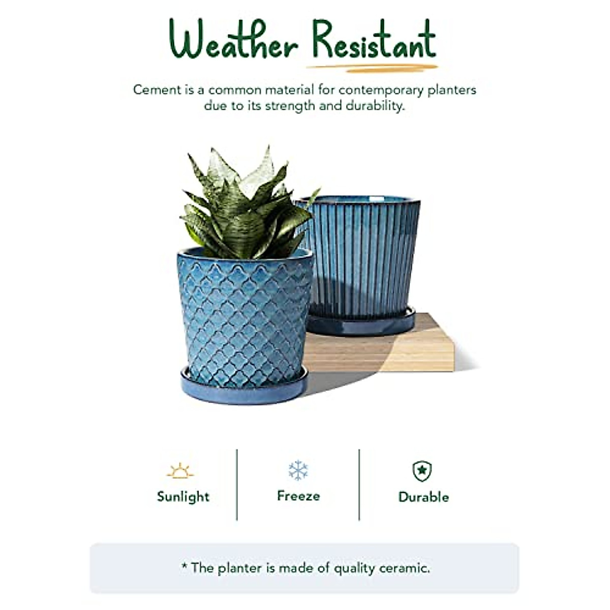 LE TAUCI Plant Pots, 5.5 Inch Pots for Indoor Plants, Planters with Drainage Hole and Saucer for Home or Office, Flower Pots for Succulent, Snake Plants and Cactus, Set of 2, Reactive Glaze Blue