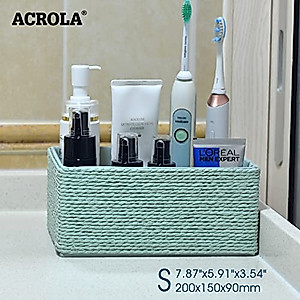 Acrola 5-Pack Decorative Storage Baskets Stackable Woven Basket Paper Rope Bin with Fabric Liner, Organizing Baskets for Makeup Closet Bathroom Bedroom (Mint)