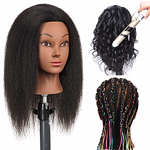 Mannequin Head with Human Hair Manikin Head 16"100% Real Hair Mannequin Head Hairdresser Training Head Cosmetology Manikin Practice Training Head Doll Head with Free Stand (B16)