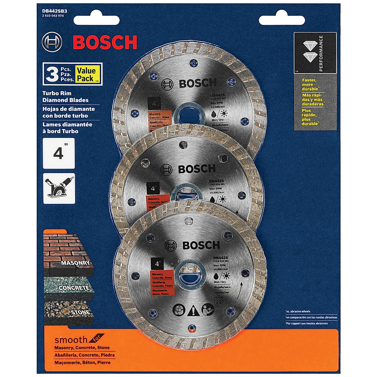 Bosch DB442SB3 3 pc. 4 In. Standard Turbo Rim Diamond Blades for Smooth Cuts