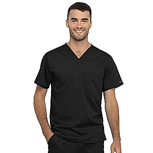 Cherokee Men & Women Scrubs Top Workwear Revolution 1 Pocket Tuckable V-Neck WW625, XL, Black