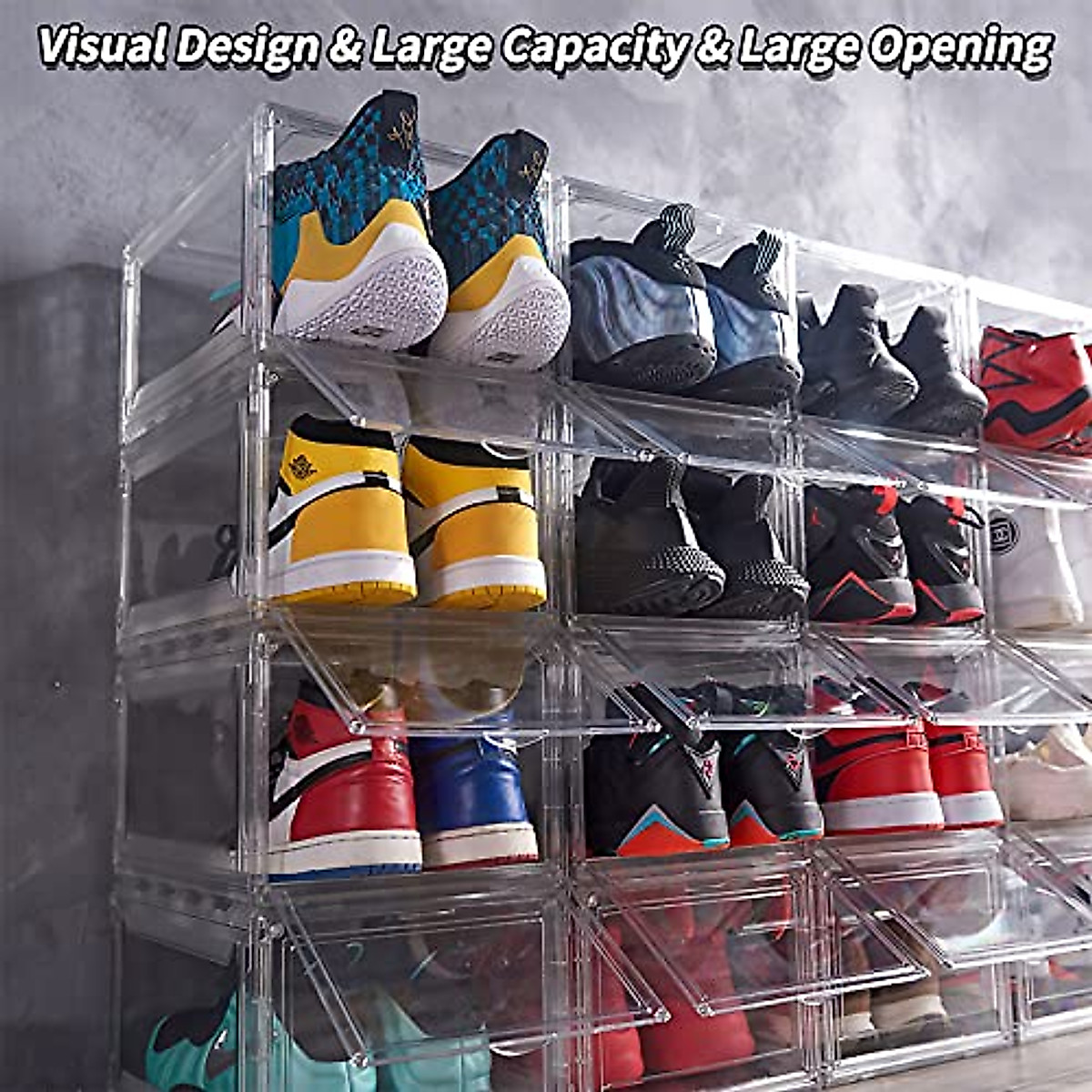 Eapura Shoe Organizer Storage Boxes for Closet 3 Packs | Clear Plastic Stackable Shoe Storage Bins with Drawers & Lids, Clothes Kids Toy Under Bed Shoe Storage Containers | Robust, Durable 43X29X14CM