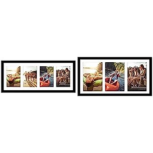 Americanflat 10x10 Collage Picture Frame in Black - Displays Four 4x6 Frame Openings - Engineered Wood & 8x16 Collage Picture Frame in Black - Displays Three 5x7 Frame Openings - Engineered