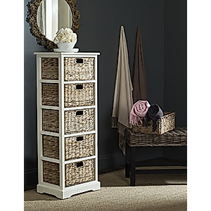 SAFAVIEH Home Collection Vedette Distressed White 5-Drawer Wicker Basket Storage Tower (Fully Assembled)
