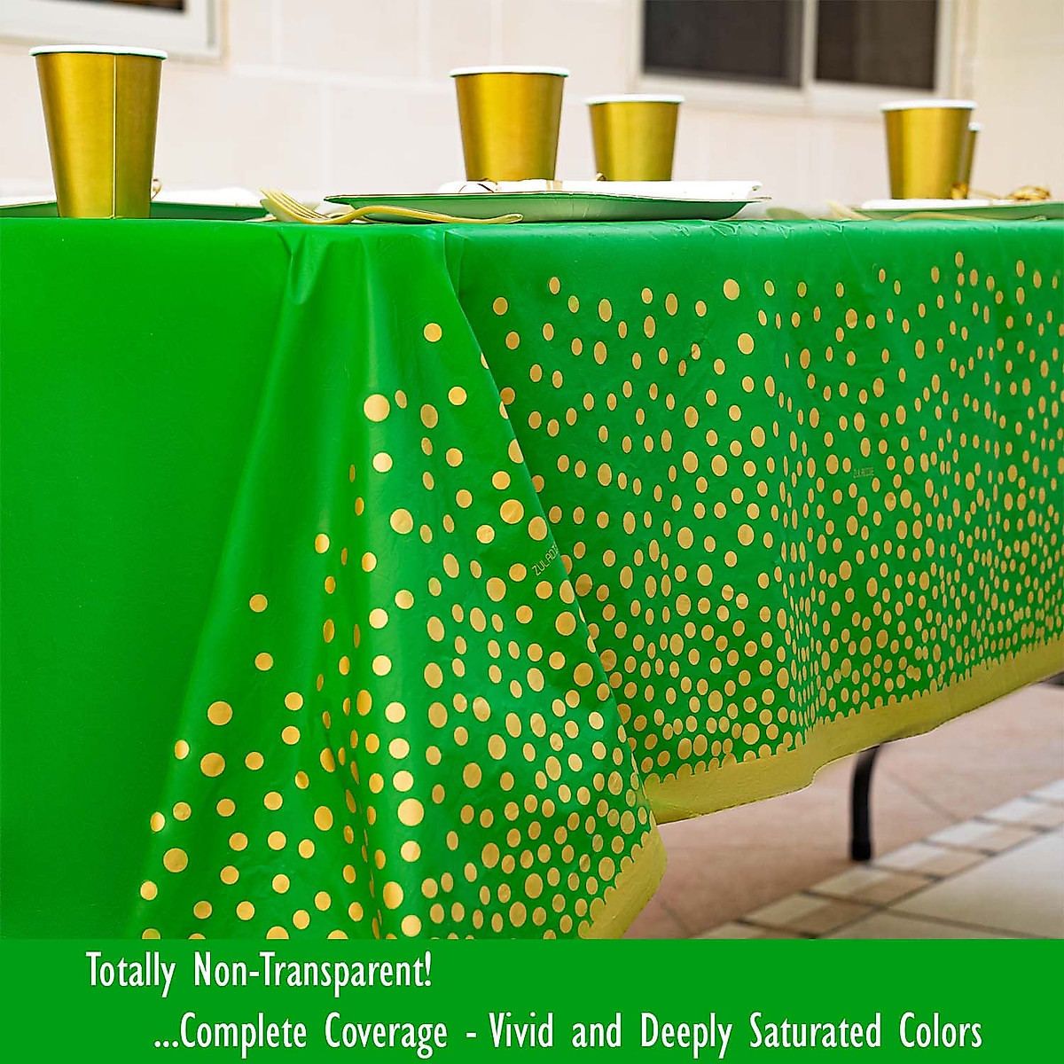 ZULADISE 2 Pack Green Plastic Tablecloth Green and Gold Table Cloths for Parties Disposable Table Cover Party Decorations for Birthday, Christmas (Premium Quality - 54 x 108 in.)