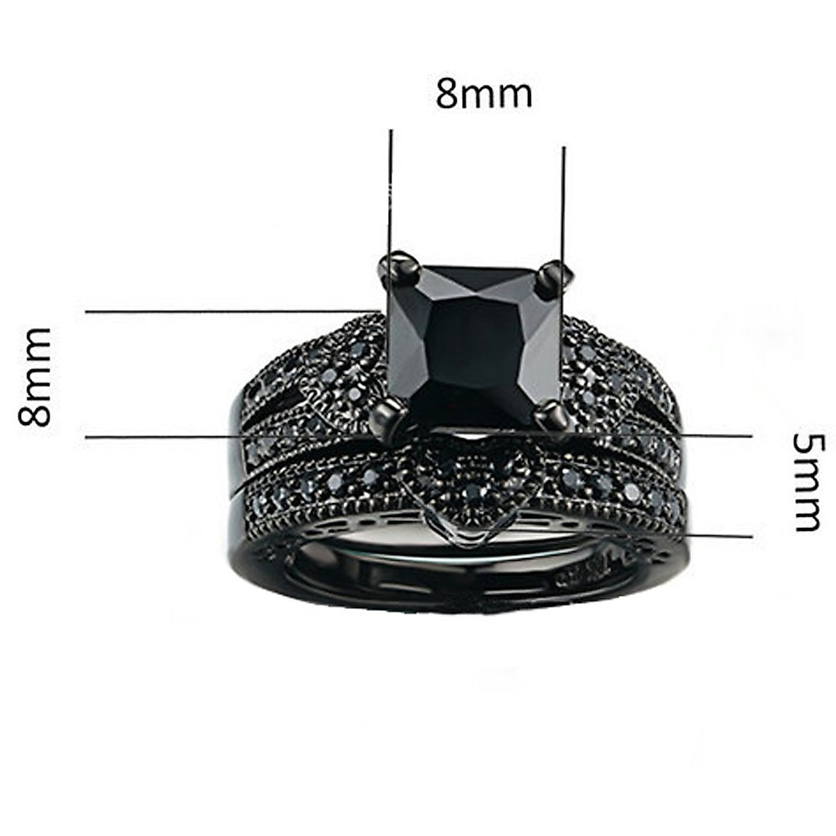 FENDINA Womens Vintage Luxurious Black Gold Plated Wedding Engagement Rings Nano Cubic Zirconia Anniversary Promise Rings Set, Size 9