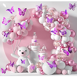 JOSDIOX Butterfly Pale Plum48 Decorative Wall Stickers, 48pcs Metallic Cardboard Butterflies, 3D Party Decorations, Bedroom Living Room Dining Room Wall Decor