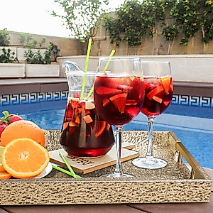 YAMILAN-Serving Tray with Gold Polished Metal Handles,Decorative Tray for Coffee Table,Ottoman Tray for Living Room,Modern Elegant Rectangle Leather Trays for All Occasions/Diamond Grain/Light Gold