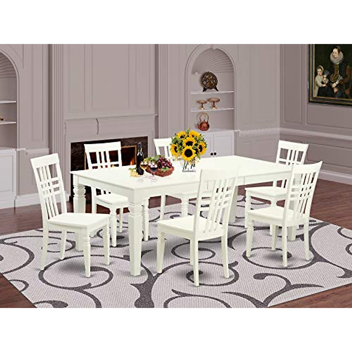 East West Furniture LGLG7-LWH-W Dining Table Set, 7-Piece