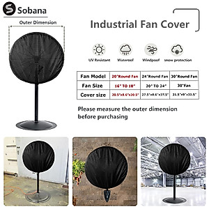 Sobana Wall Mount Fan Cover,Suitable for 18-20 Inch Industrial Fan and Pedestal Fan,Waterproof Dust Proof Proof Anti-UV Outdoor Fan Covers,Black