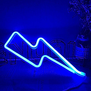 Blue Lightning Bolt Wall Light,LED Lightning Bolt Neon Sign Decor Light Wall Decor for Christmas,Birthday party,Kids Room, Living Room, Wedding Party Decor