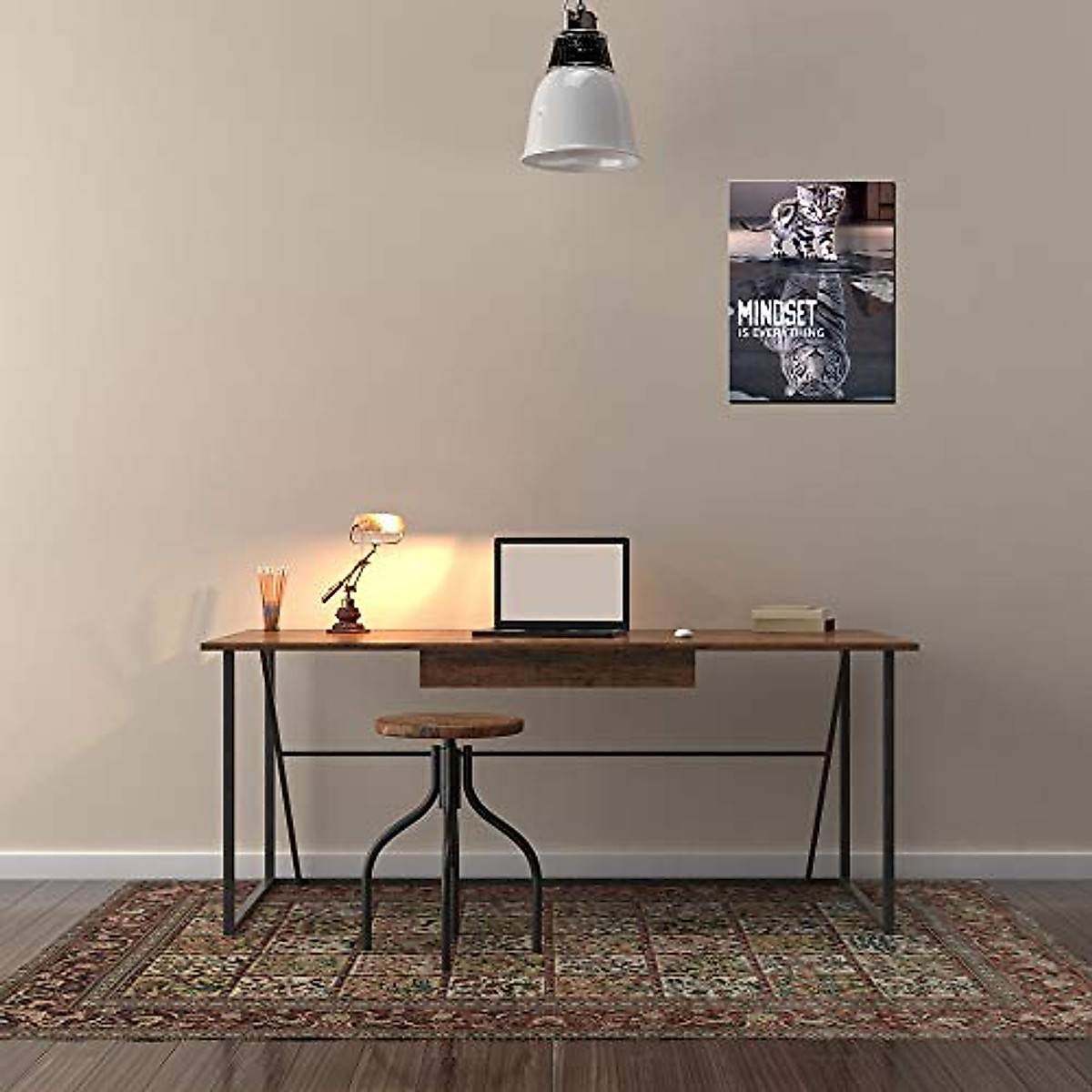 hong Mindset is Everything Wall Art Cat Tiger Modern Inspirational Success Quote Artwork for Living Room Office Home Framed Wall Decor Set (Cat-Tiger, 12x16inch)