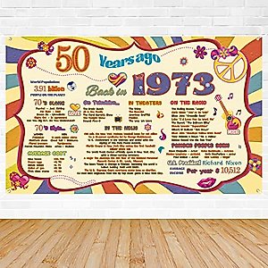 Crenics 50th Birthday Party Decorations, Retro Hippie Boho Back in 1973 Birthday Backdrop Banner, Large 50 Birthday Anniversary Poster Photo Background Party Supplies for Women Men, 5.9 x 3.6 Ft