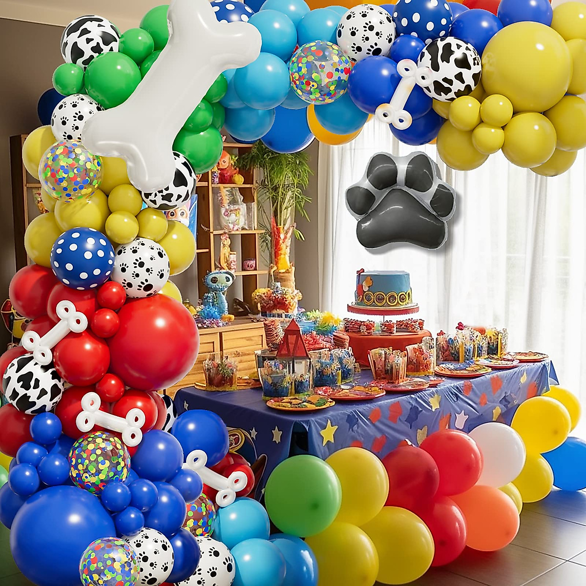 Bonropin 143pcs Paw Balloons Garland Arch Kit with Red Yellow Blue Puppy Paw Latex Balloons Bone Paw Print Foil Balloons for Dog Patrol Themed Birthday Party Supplies Baby Shower Decorations