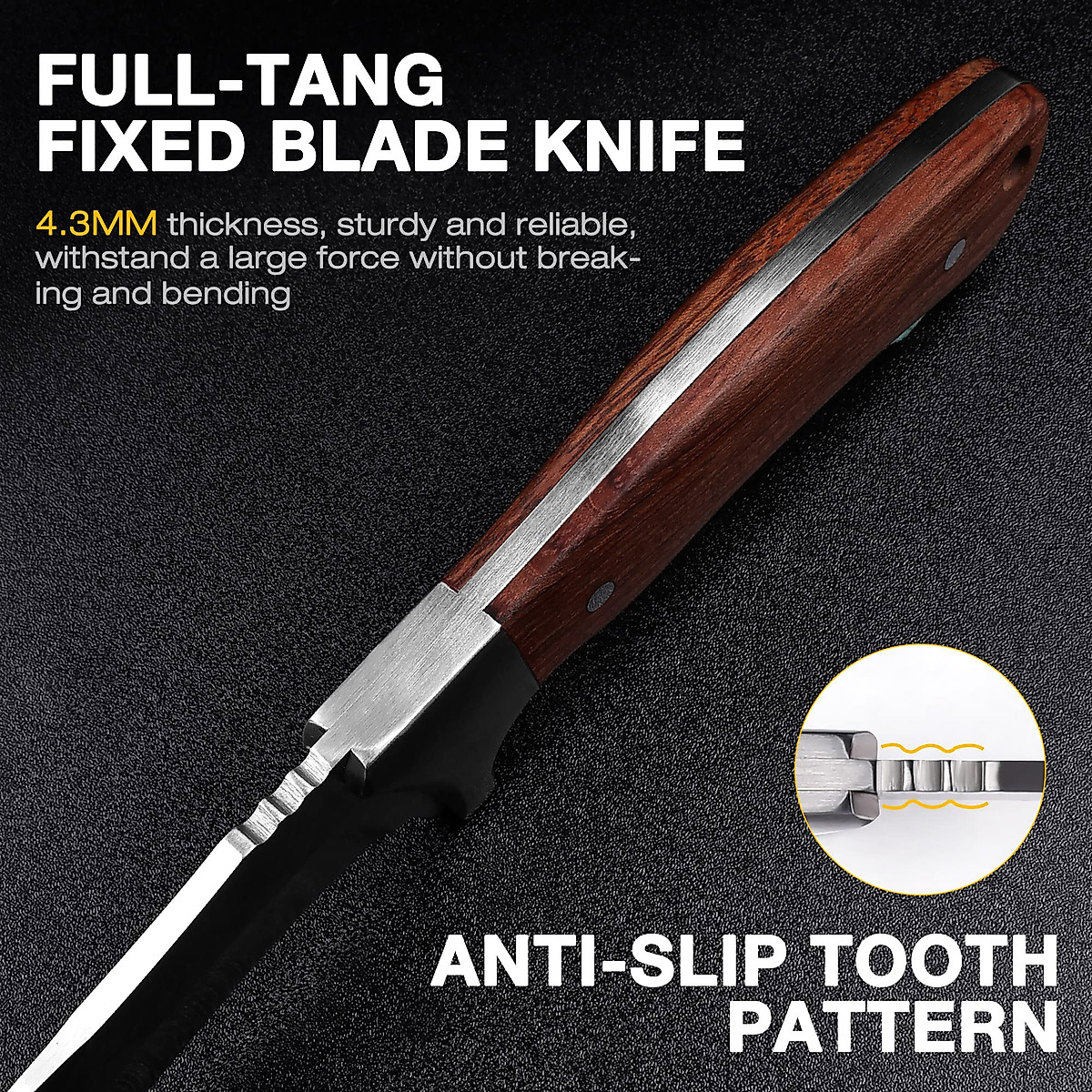 FLISSA Fixed Blade Hunting Knife, Fixed Blade Knife with Sheath