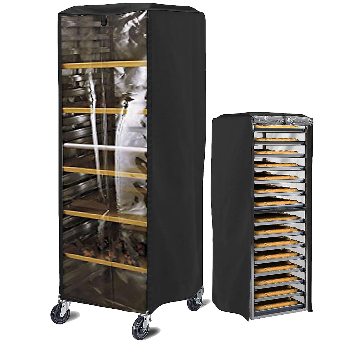 YOUSEEN Pan Bun Rack Cover,High Density Waterproof and Dustproof Bread Rack Cover,23" W x 28" D x 64" H,Bakery Single Rack Covers,Front Clear PVC,Black.