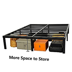 QUALEONA Full Bed Frame, 14 Inches Platform Bed Frame, 3500lbs Heavy Duty Steel Slat Anti-Slip Support, No Box Spring Needed, Noise Free, Easy Quick Assembly, Underbed Storage Space, Black