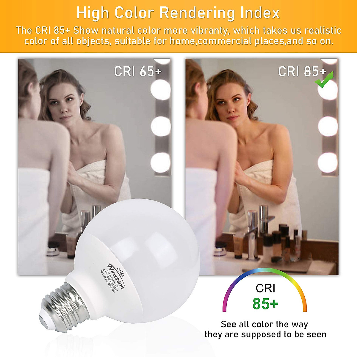 winshine G25 LED Globe Light Bulbs for Bathroom, 60 watt Equivalent Vanity Light Bulbs E26 Base 2700K Warm White CRI85+ Ideal for Makeup Mirror, Bathroom, Bedroom,Dressing Room NO-Dimmable 4 Pack