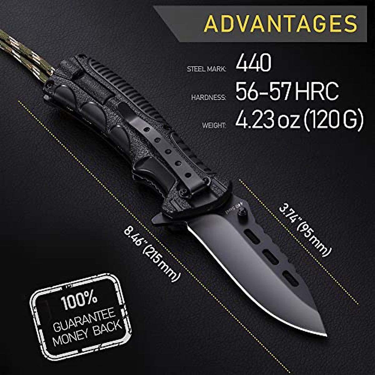 Bundle of 2 Items - Pocket Knife - Tactical Folding Knife - Knife with Fire Starter Paracord Handle - Claw Knife Micarta Handle Sharp Blade - Camping Knives - CSGO Karambits for Men and Women - Gifts