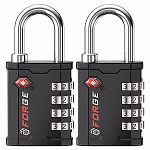 FORGE 4 Digit 17067 TSA Approved Travel Locks, Tool Box and Case Lock, Combination Padlock for Travel, Black 2 Locks.