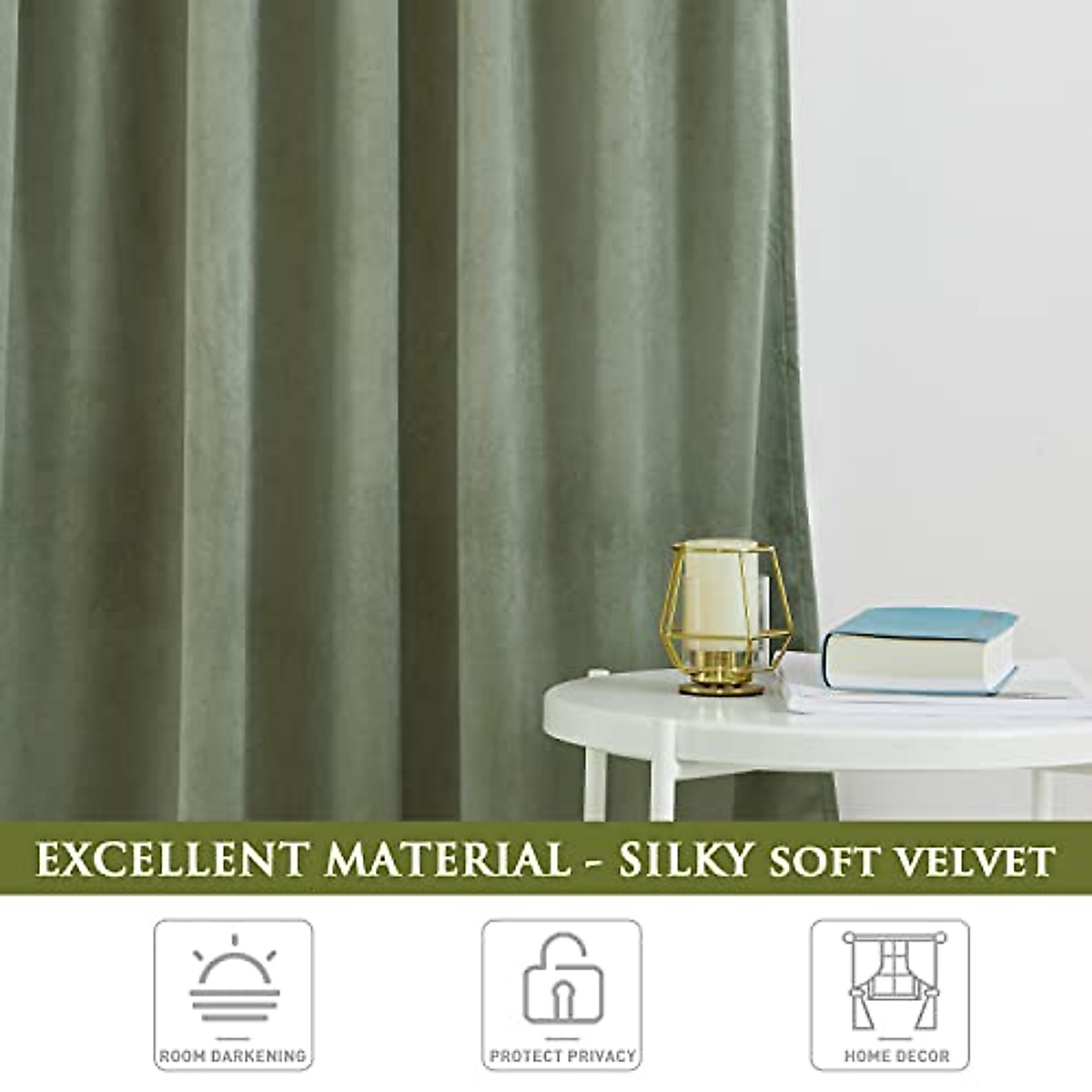 StangH Sage Green Curtains 84 inches, Super Soft Thick Velvet Drapes for Nursery Bedroom Thermal Insulated Privacy Doorway for Home Office/Bathroom, W52 x L84 inches, 1 Panel