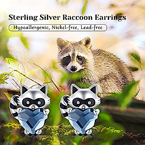 Raccoon Earrings Sterling Silver Crystal Cute Panda Studs Earrings Hypoallergenic Earrings for Sensitive Ears Raccoon Jewelry Gifts for Women