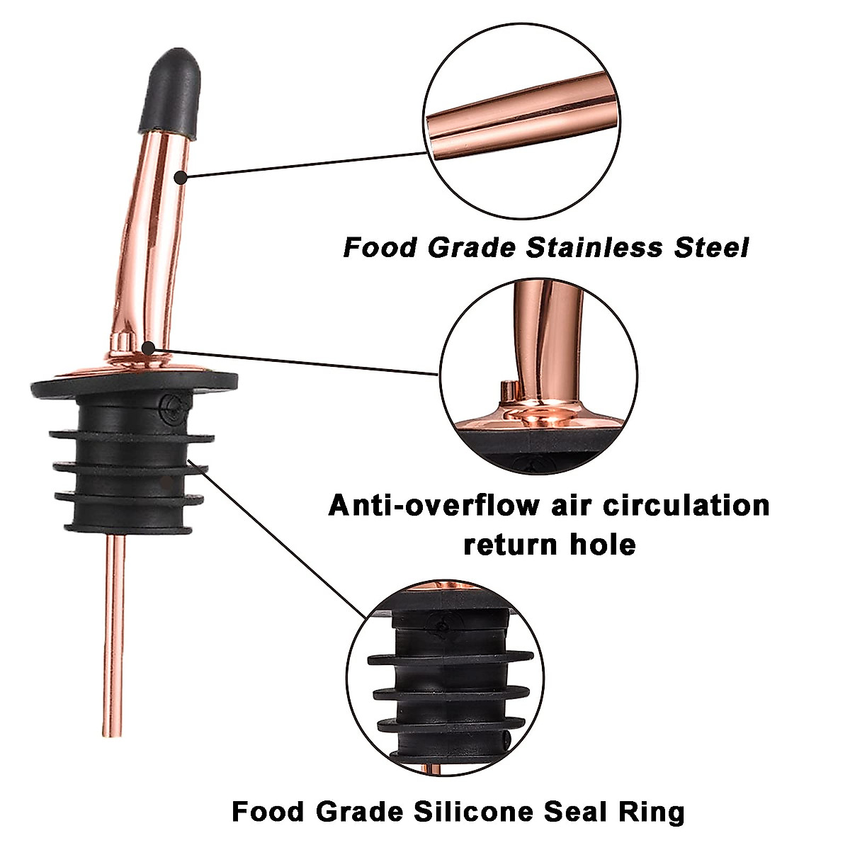 24 Pcs Stainless Steel Liquor Pour Spouts Set, Liquor Bottle Pourers with Rubber Dust Caps for Pours Liquid, Olive Oil, Wine, Vinegar (Rose Gold-24 Pack)