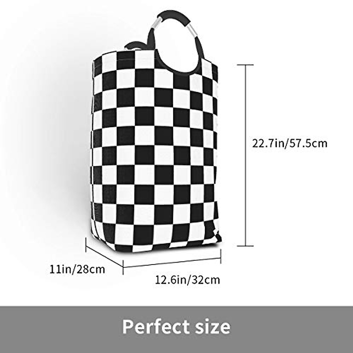 feilicase Collapsible Black White Checkered Checker Storage Bin Hamper Laundry Basket, Foldable Dirty Clothes Bag with Handles Home Bedroom Office Toys Books Organizer
