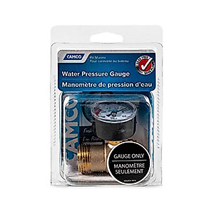 Camco 40070 Brass Water Pressure Gauge - Allows for Easy Monitoring of Your RV or Boat's Water Pressure - Easily Attaches to ¾-inch Garden Hose Threads - 0-100 PSI
