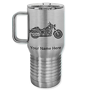 LaserGram 20oz Vacuum Insulated Travel Mug with Handle, Motorcycle, Personalized Engraving Included (Stainless)