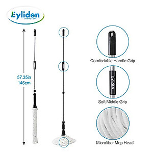 Eyliden Mop with 2 Reusable Heads, Easy Wringing Twist Mop, with 57.5 inch Long Handle, Wet Mops for Floor Cleaning, Commercial Household Clean Hardwood, Vinyl, Tile, and More