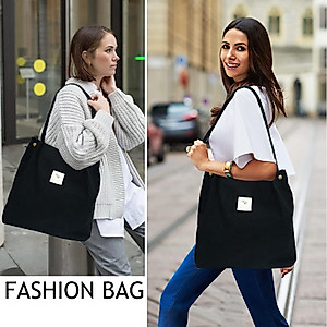 Cloele Corduroy Tote Bag for Women Shoulder Bag with Inner Pocket For Work Beach Lunch Travel And Shopping Grocery (Green)