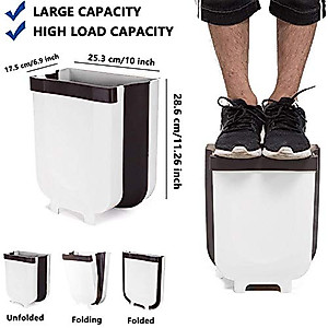 EGUANSHIZU Hanging Cabinet Door Trash Can, 2.4 Gallon Capacity, White, ABS and Silicone Material, Foldable for Easy Storage and Portable Use