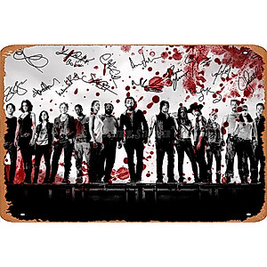 The Walking Dead Cast Blood Art Pre Signed Photo Print Metal Tin Sign Vintage Chic Art Decoration Wall Art Print Poster Wall Decoration for Garage Home Club Bar Coffee BBQ Shop 8 x 12 Inches