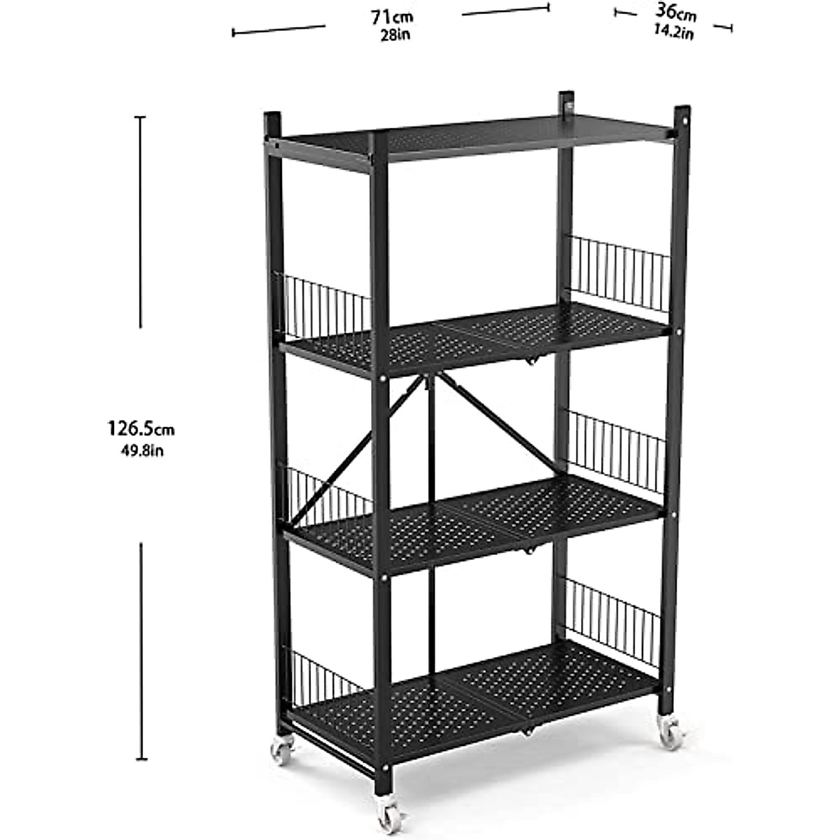 GUUVOR Kitchen Storage Rack,4 Tier Shelf,Bakers Rack,Pantry Shelf Organizer Metal Shelving With Wheels,Removable,No Assembly Required,Garage Shelving Black Storage Shelves For Cabinets,Bathroom,Garage