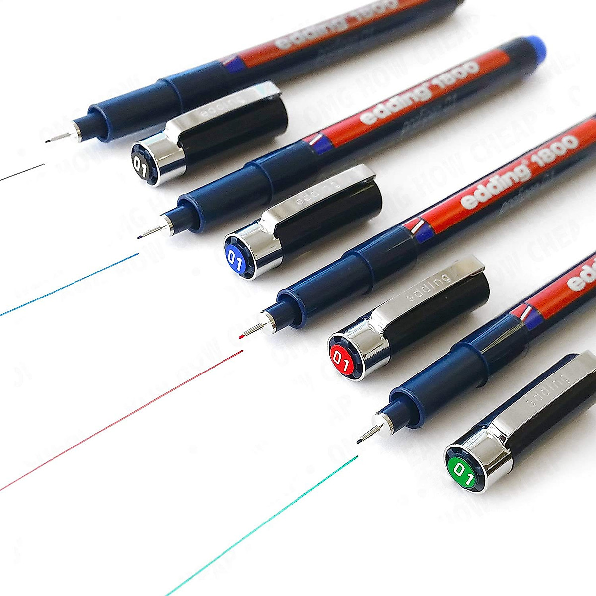 Edding 1800 Profipen Pigment Liner Drawing Pen - 0.1mm - [Set of 4 - Black, Blue, Red, and Green]