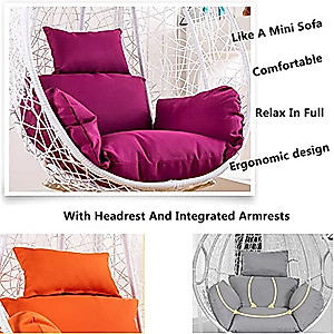 Egg Chair Cushion Only, Outdoor Hanging Swing Chair Seat Cushion Replacement, Thicken Waterproof Washable Hammock Chair Cushion Cover with Headrest and Armrests Beige